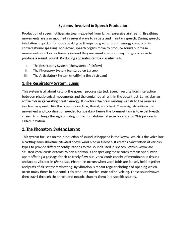 Speech Production Systems Explained | PDF | Larynx | Speech