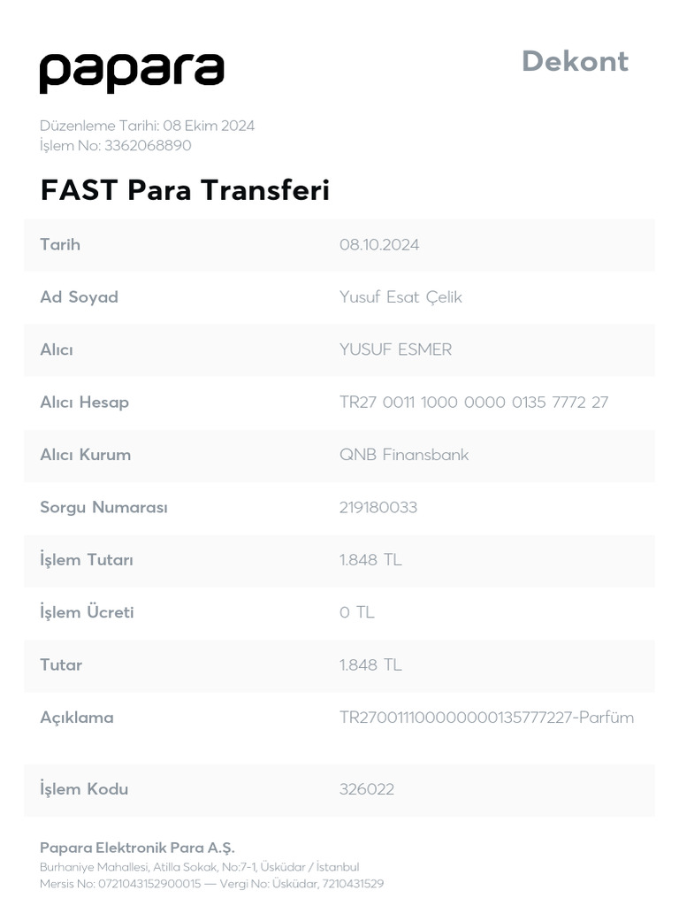 Dekont 3362068890 | PDF