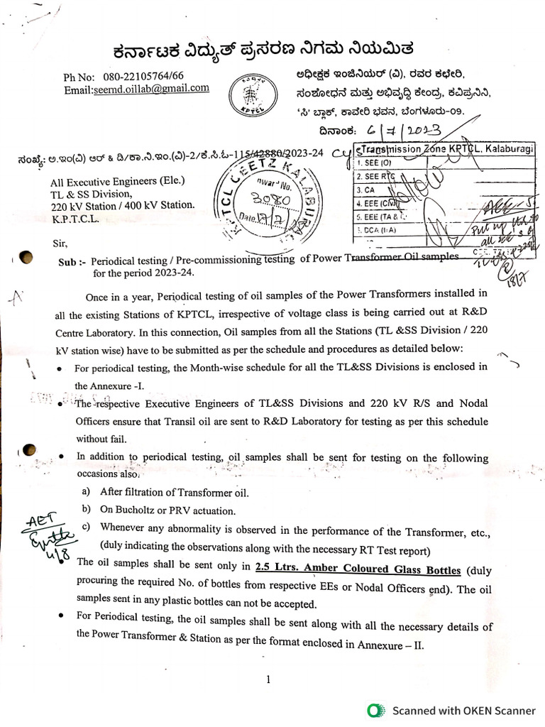 Transformer Oil Sample | PDF