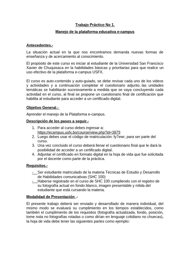 Manejo de e-campus USFX: Guía Práctica | PDF