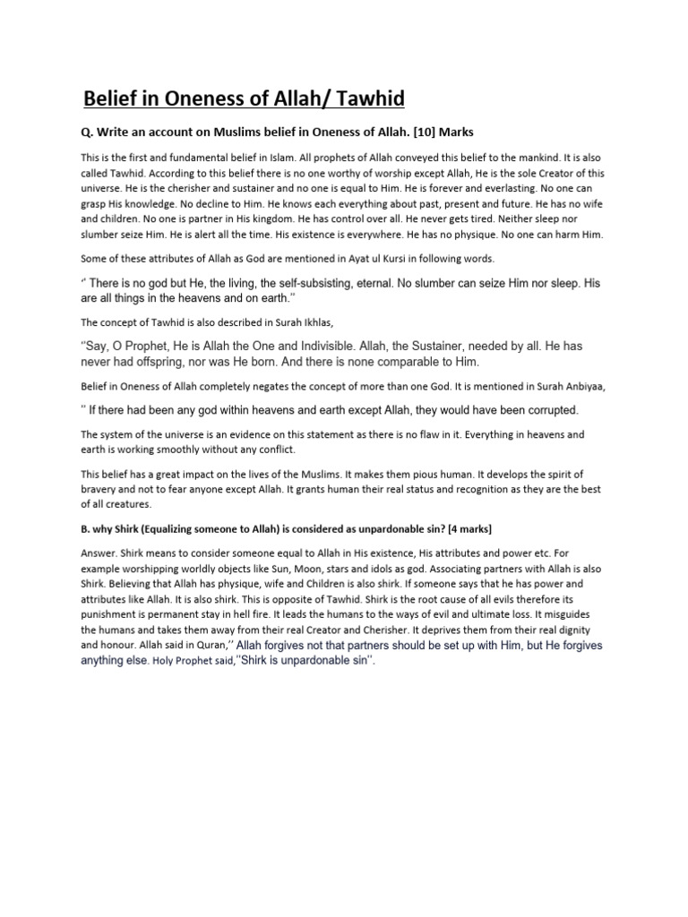 Belief in Oneness of Allah | PDF | God In Islam | Tawhid