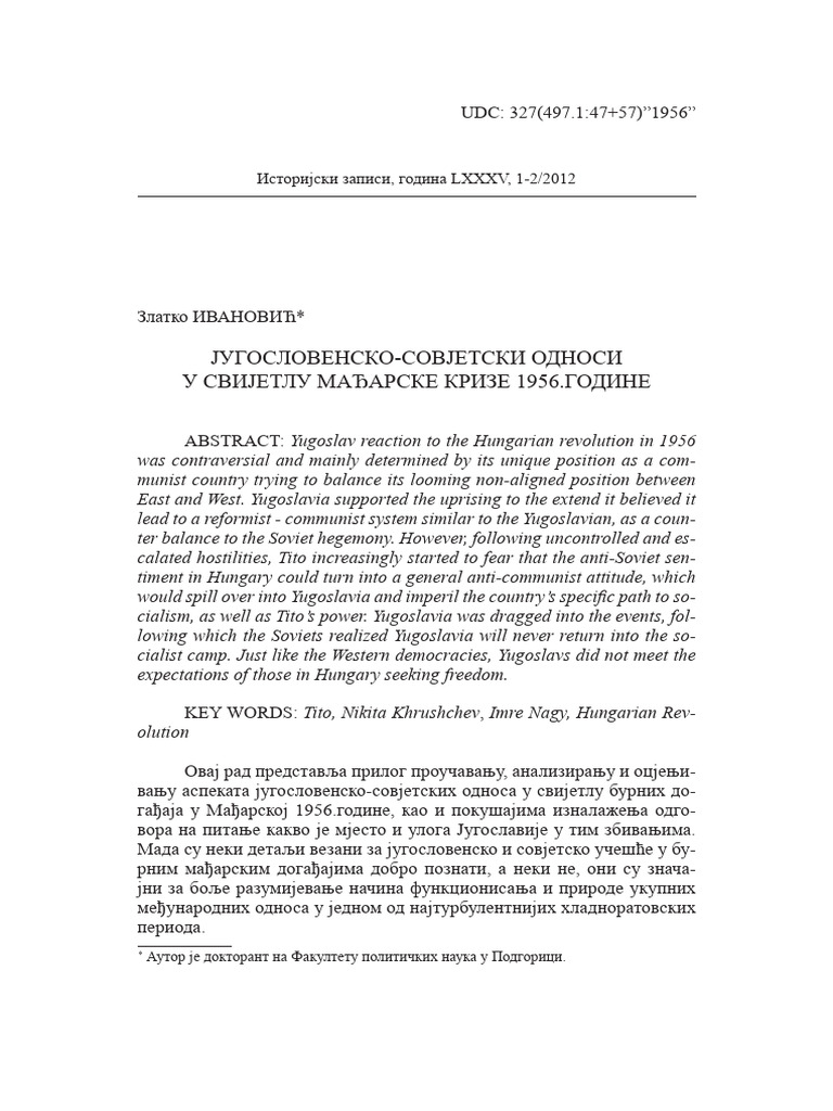 Ivanovic Jugoslovensko Sovjetski Odnosi | PDF