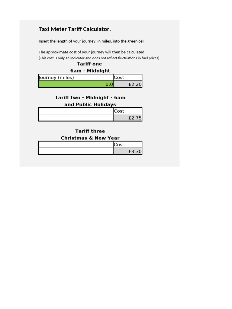 Taxi Meter Fare Calculator | PDF