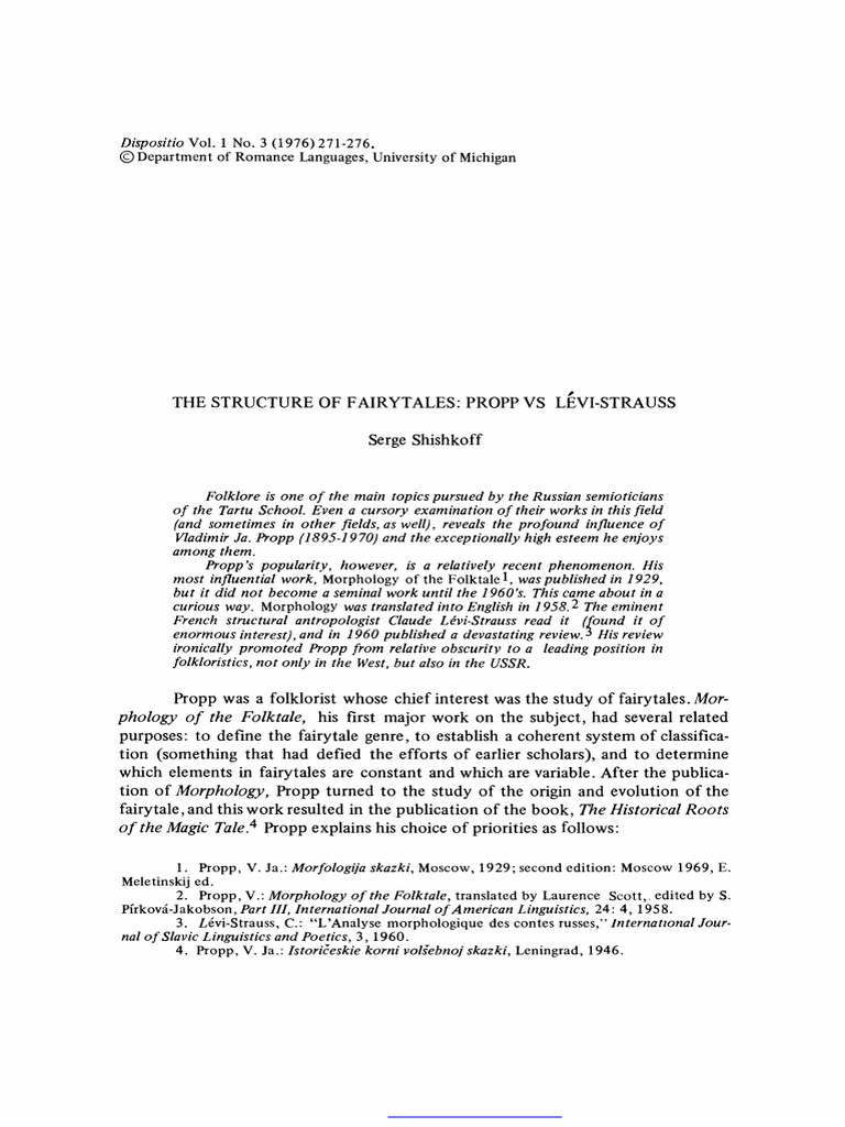 Shishkoff Serge 1976 The Structure of Fairytales Propp Vs Levi-Strauss ...
