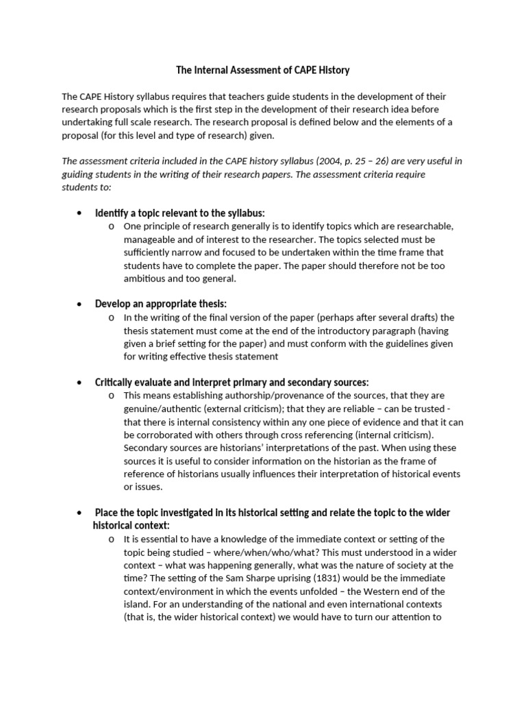 CAPE History Research Proposal Guide | PDF | Historian | Historiography