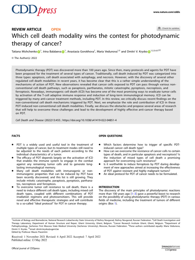 Which Cell Death Modality Wins The Contest For Photodynamic Therapy of ...