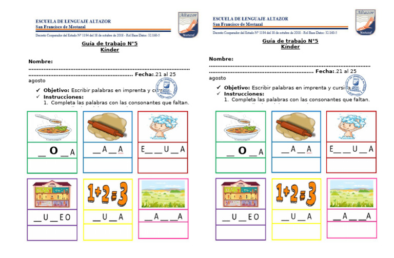 Actividades con 5 Consonantes en Kínder | PDF