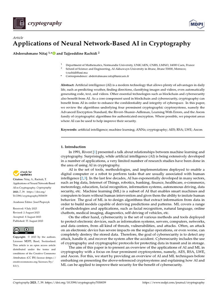 Cryptography 07 00039 v2 | PDF | Cryptography | Key (Cryptography)