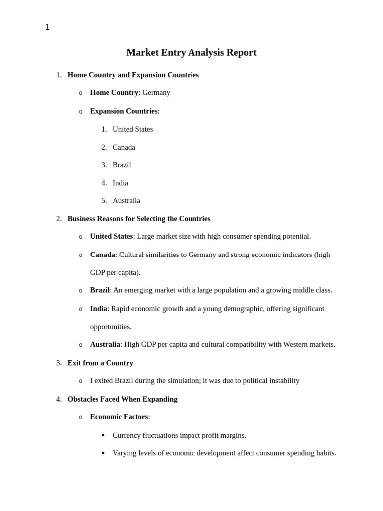 Market Entry Analysis Report | PDF | Market (Economics) | Franchising