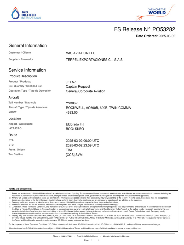 Vas Order Fo# 1624 Bog - Skbo Yv3062 Eta Mar-02-2025 e (1) | PDF