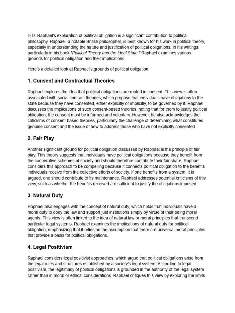 Raphael's Theories on Political Obligation | PDF | Positivism | Consent