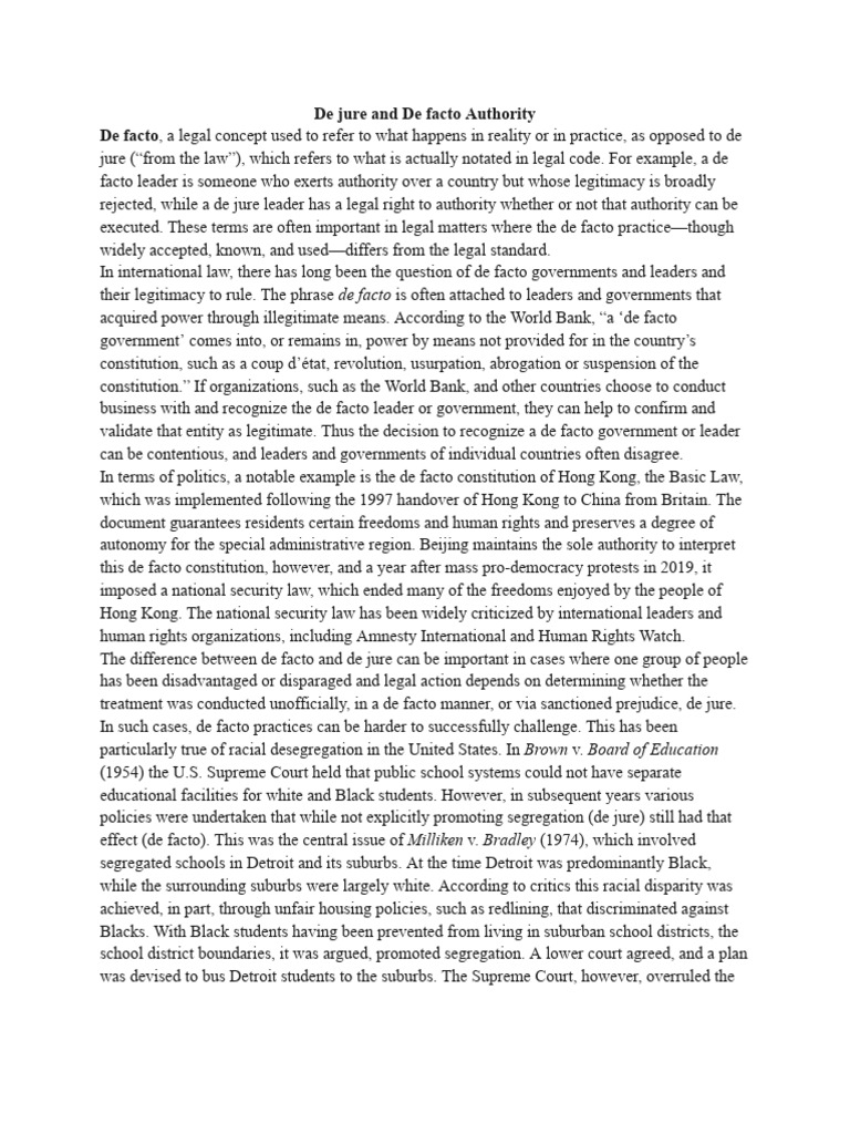 De Jure and de Facto Authority | PDF | De Facto | Justice