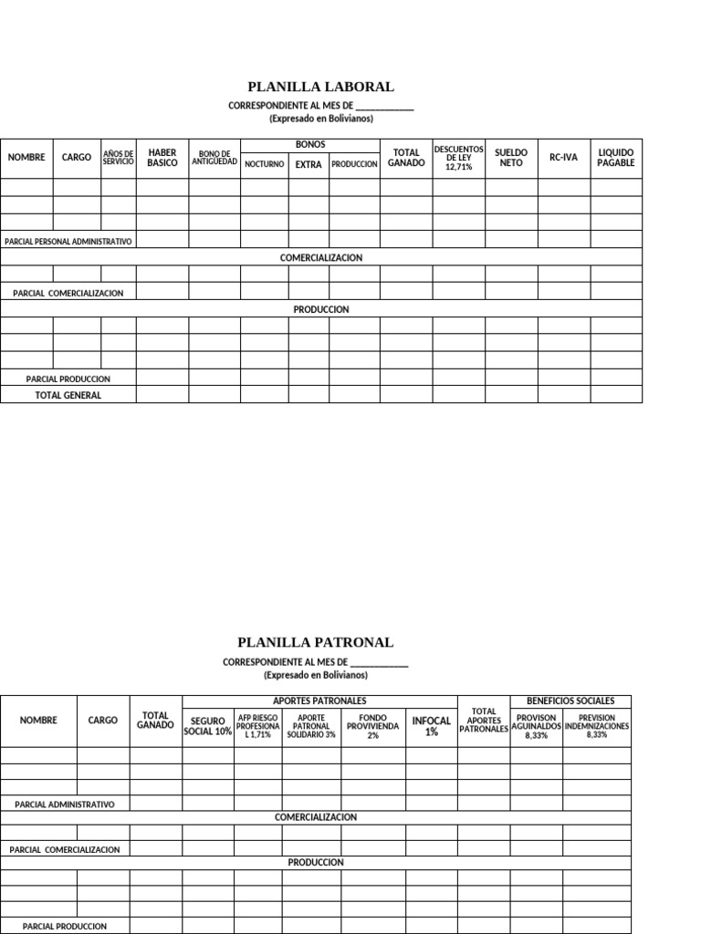 Planilla Laboral y Tributaria Bolivia | PDF | Impuestos | Finanzas del ...