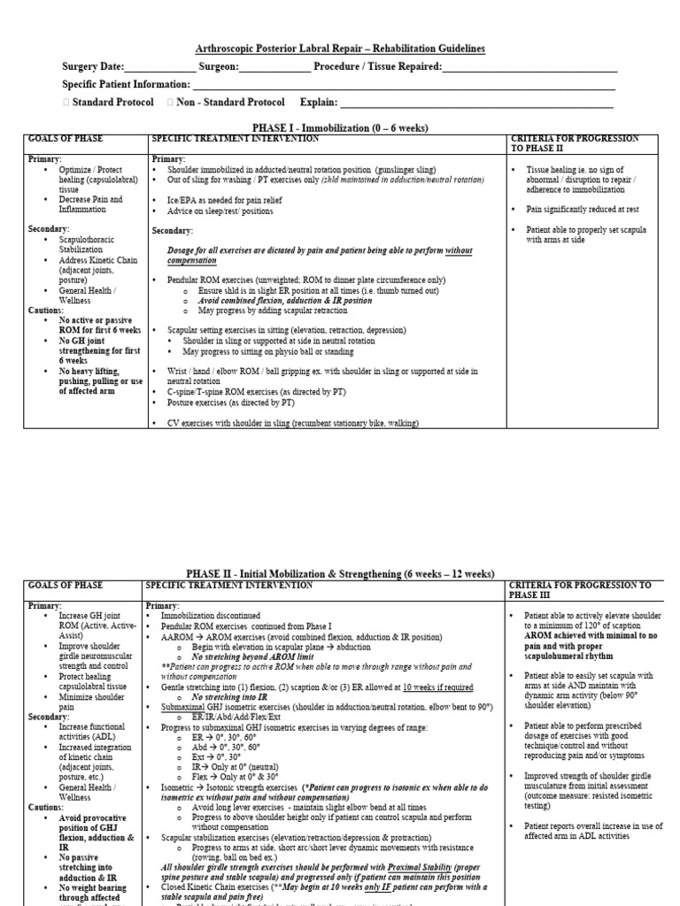 Arthroscopic Labral Repair Rehab Guide | PDF | Anatomical Terms Of ...