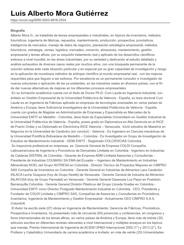 Biografía de Luis Alberto Mora Gutiérrez | PDF | Colombia | Business