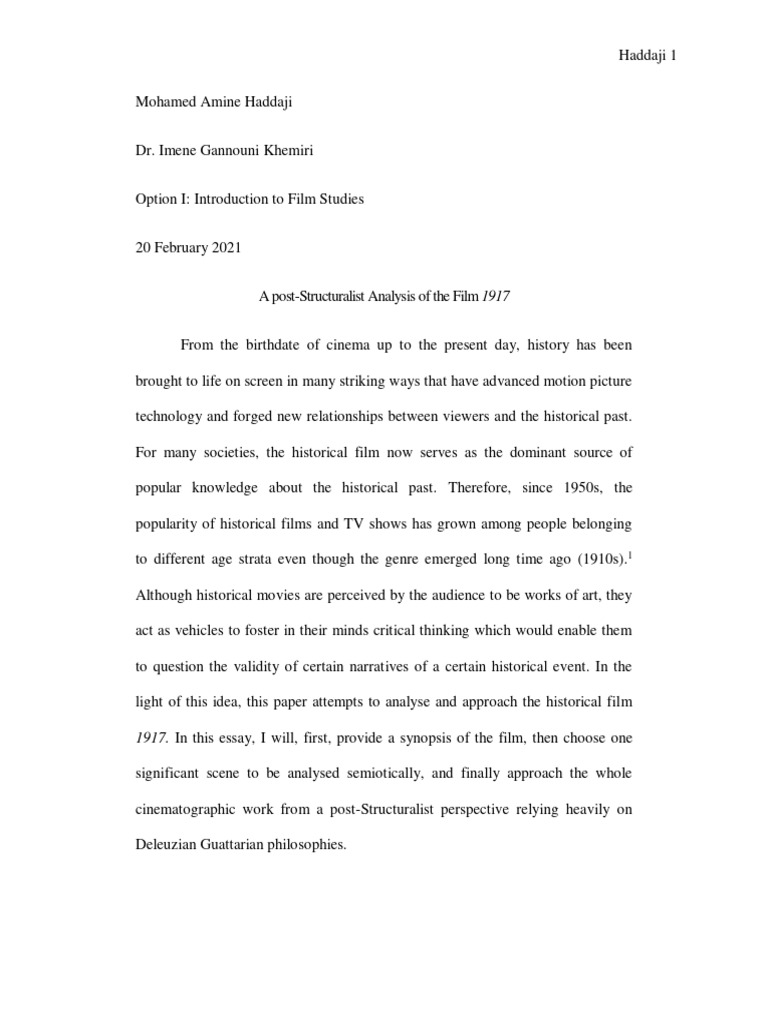 A Post-Structuralist Analysis of The British Film 1917 (Mohamed Amine Haddaji) | PDF ...