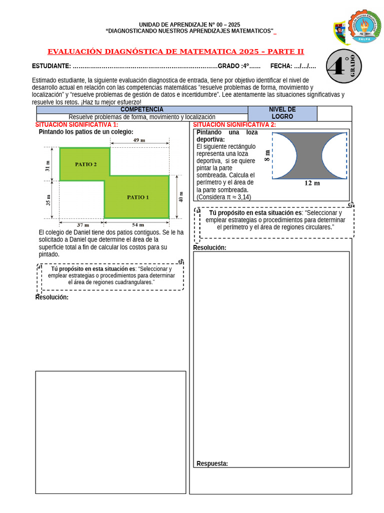 Evaluación Diagnostica de Matematica 2da Parte 2025 | PDF | Probabilidad | Matemáticas