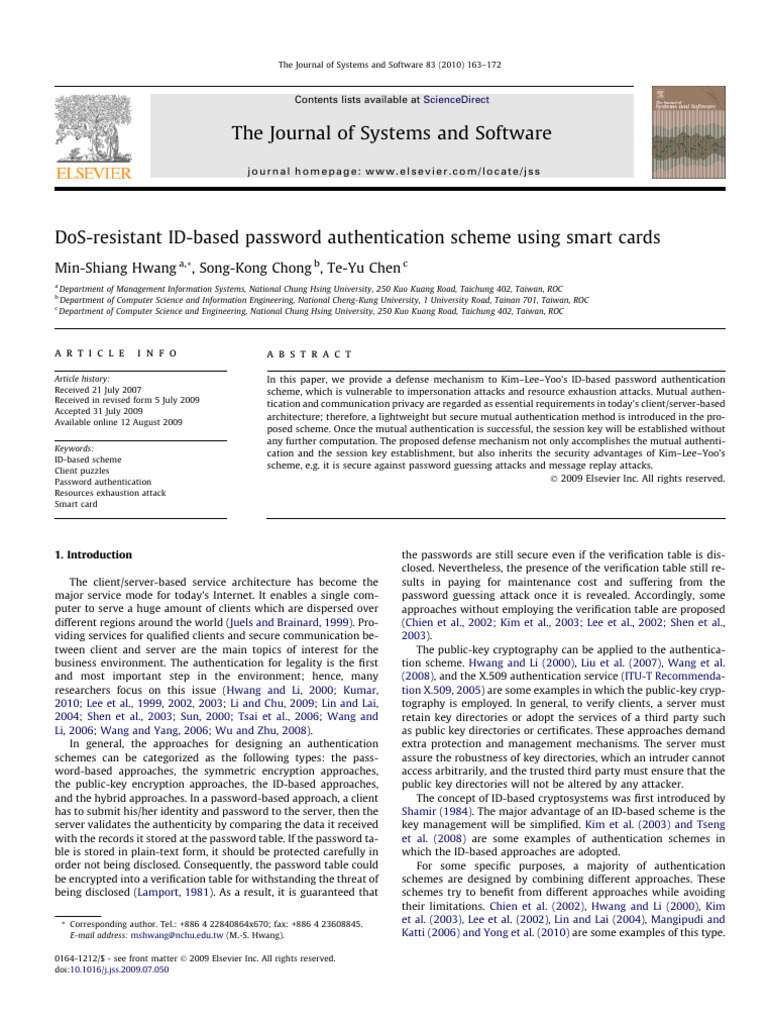 DoS-Resistant ID-Based Authentication Scheme | PDF | Denial Of Service ...