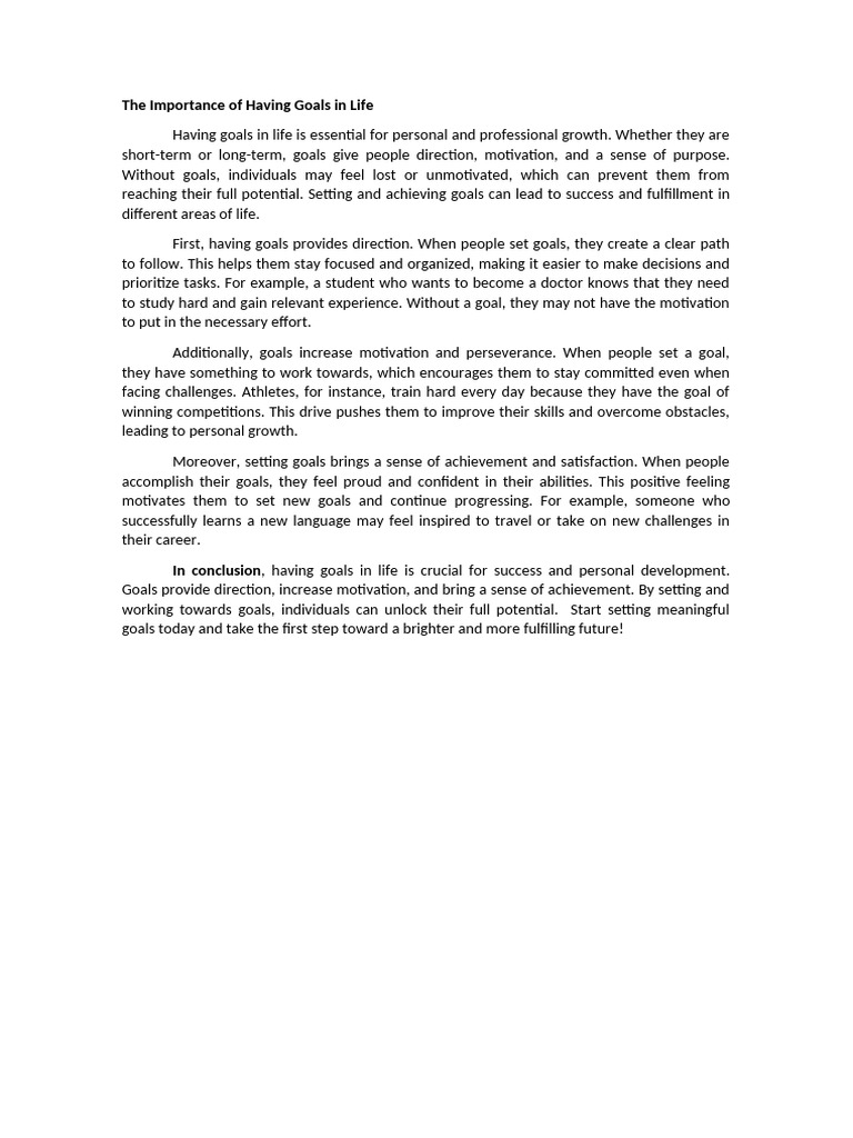 The Importance of Having Goals in Life | PDF