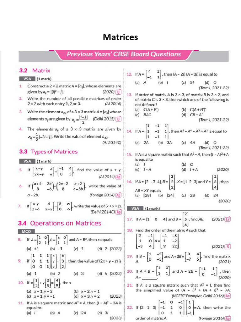 Chapter 2 - Matrices | PDF
