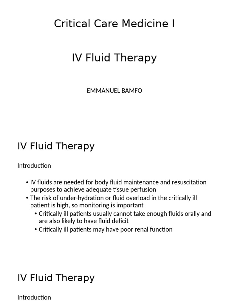 Lecture 6 - IV Fluid Therapy | PDF | Intravenous Therapy | Saline (Medicine)