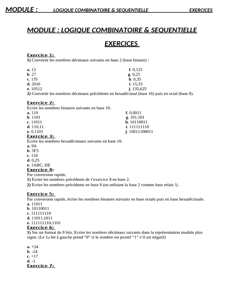 Exercices de Logique Combinatoire | PDF