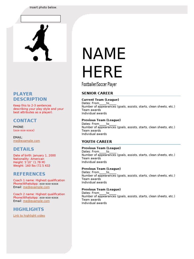 Soccer Player CV Template | PDF