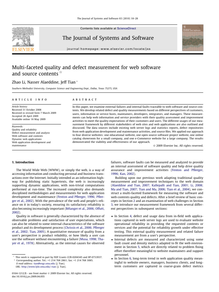 Multi Faceted Quality and Defect Measurement For We - 2010 - Journal of ...