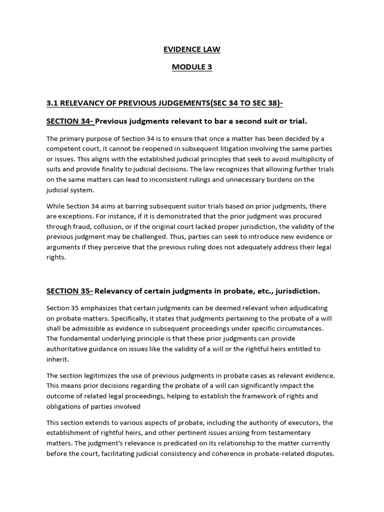 EVIDENCE LAW NOTES Mod 3 | PDF | Evidence (Law) | Judgment (Law)