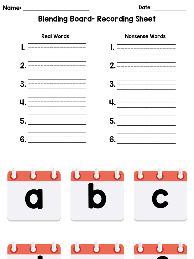 Blending Board Recording Sheet | PDF