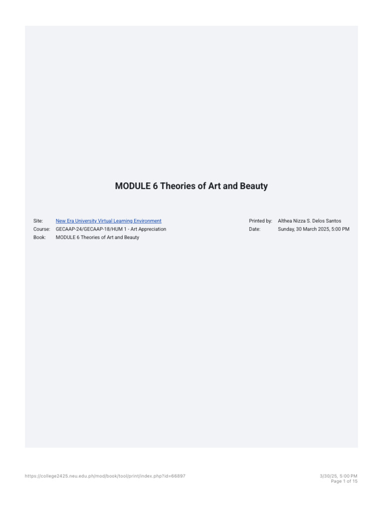 MODULE 6 Theories of Art and Beauty NEUVLE | PDF | Beauty | Aesthetics
