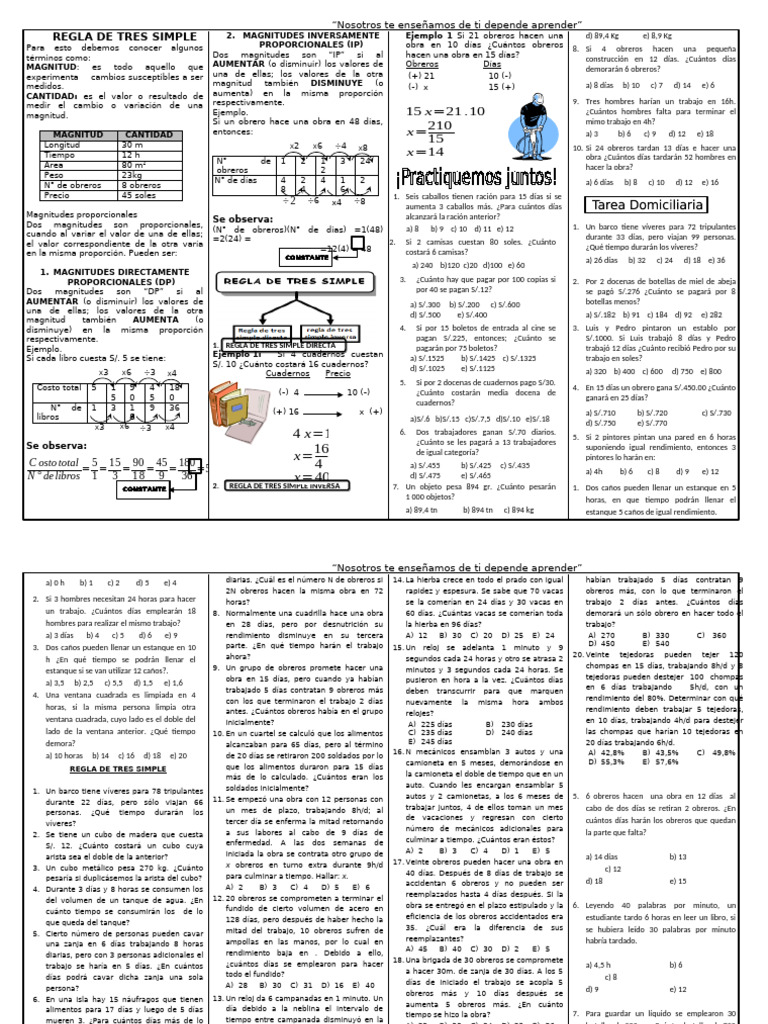 Regla de Tres Simple: Ejemplos y Explicaciones | PDF