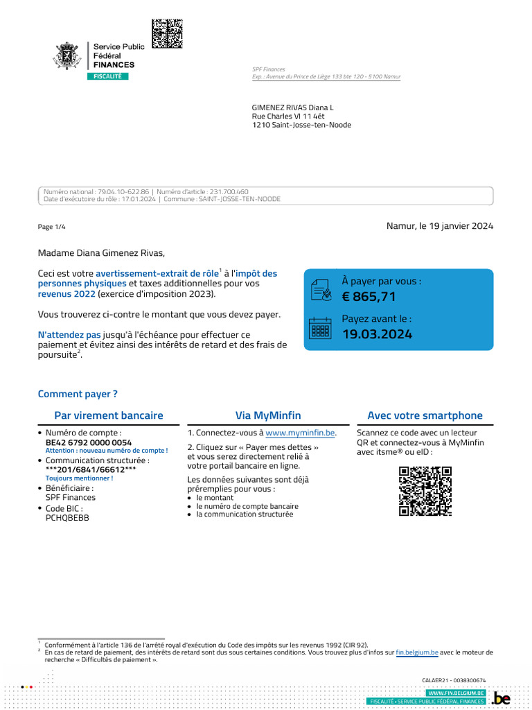 Avertissement-Extrait de Rôle 2023 | PDF | Impôt sur le revenu | Impôts