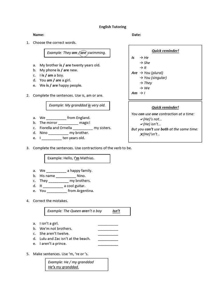 English Tutoring: Verb To Be Exercises | PDF | Languages | Foreign ...