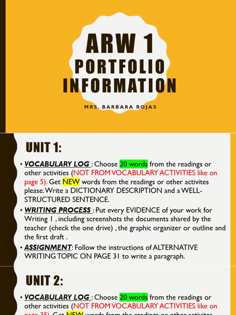 ARW 1 PORTFOLIO INFORMATION | PDF