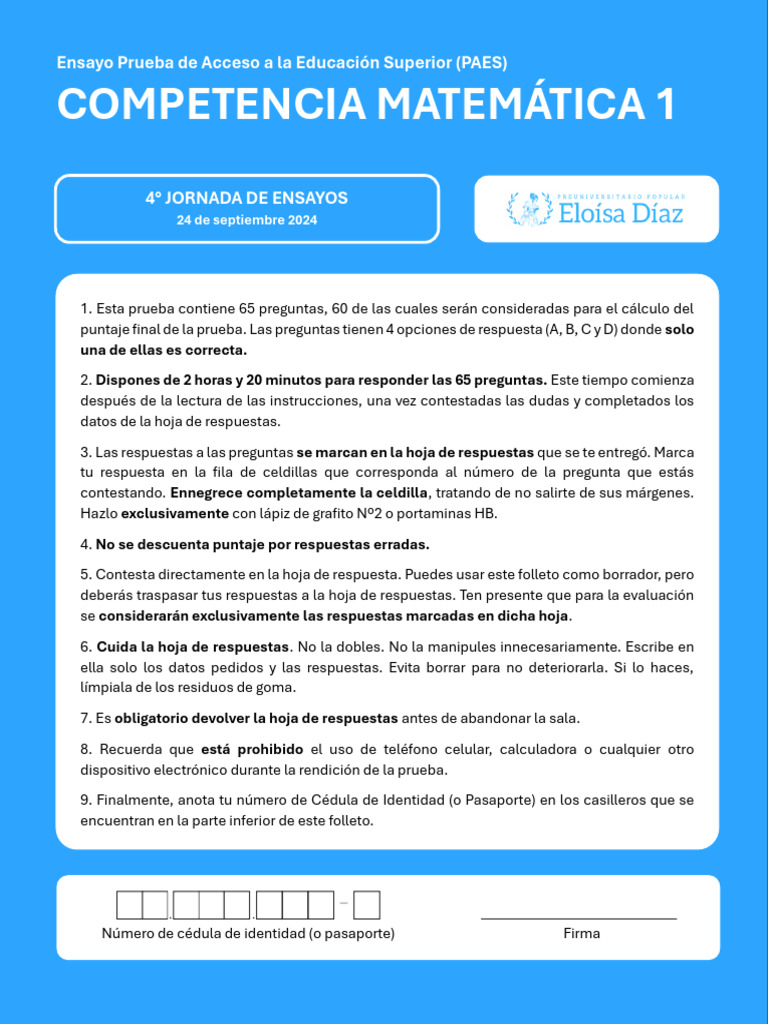 4ta Jornada Ensayo Competencia Matem Ticas 1 | PDF | Sistema de ...