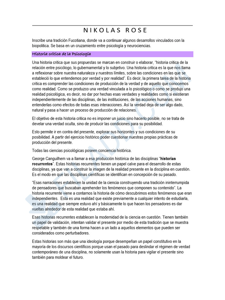 Nikolas Rose RESUMEN | PDF | Sicología | Verdad