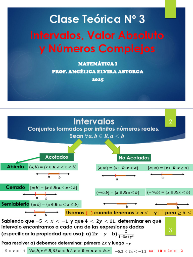 Clase Teorica Nº 3 Intervalo-VA y Complejos_090440 | PDF | Álgebra abstracta | Matemáticas