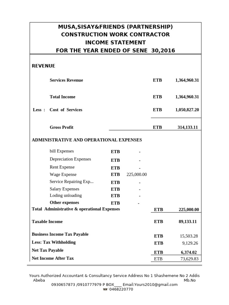 Musa,Sisay and Freinds | PDF | Expense | Income