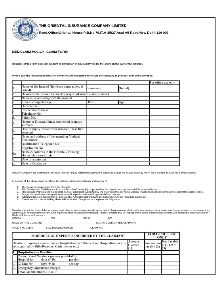 OIC Claim Form | PDF | Hospital | Childbirth