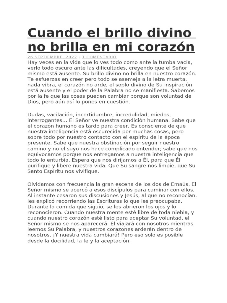 Cuando El Brillo Divino No Brilla en Mi | PDF