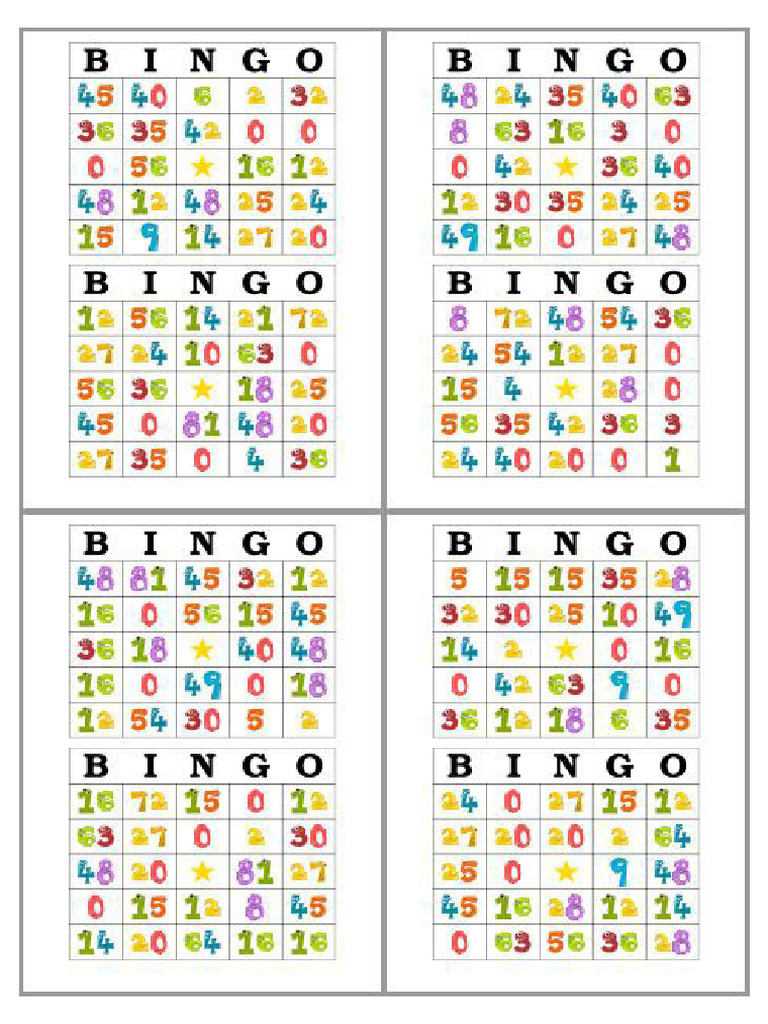 Bingo De Multiplicaciones para Imprimir | PDF