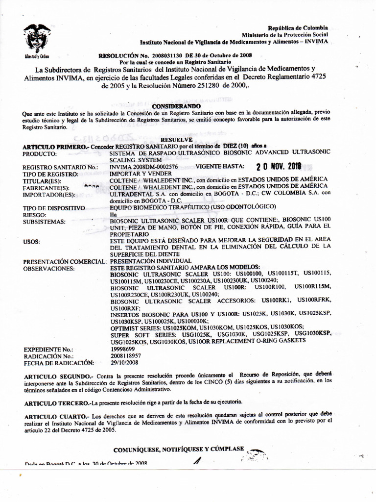 Invima Cavitron Biosonic | PDF