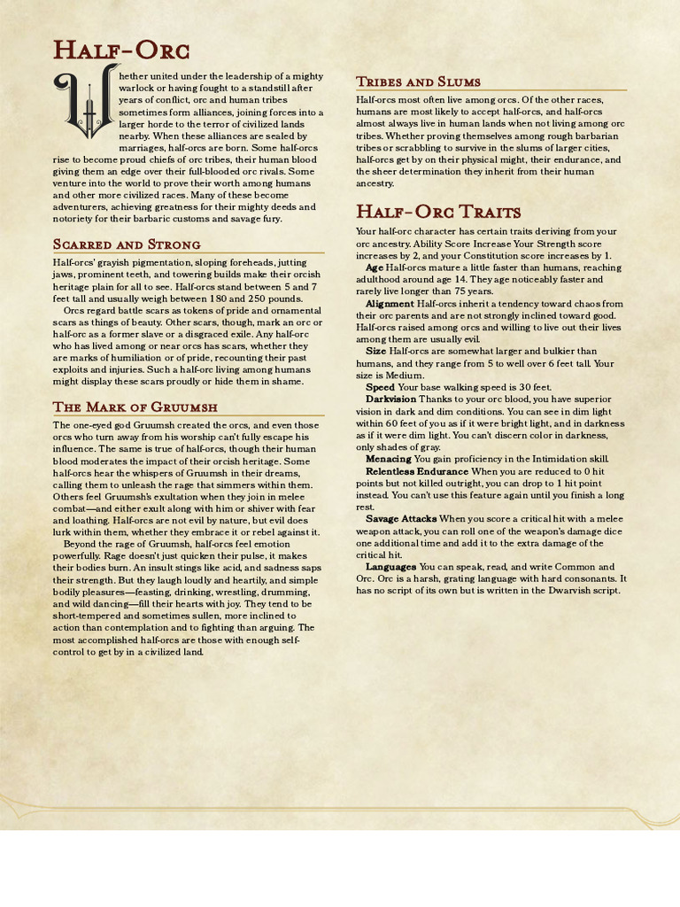 Understanding Half-Orcs' Heritage | PDF