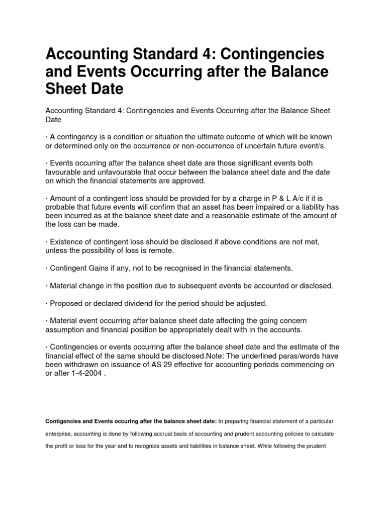 Accounting Standard 4 | PDF | Balance Sheet | Going Concern
