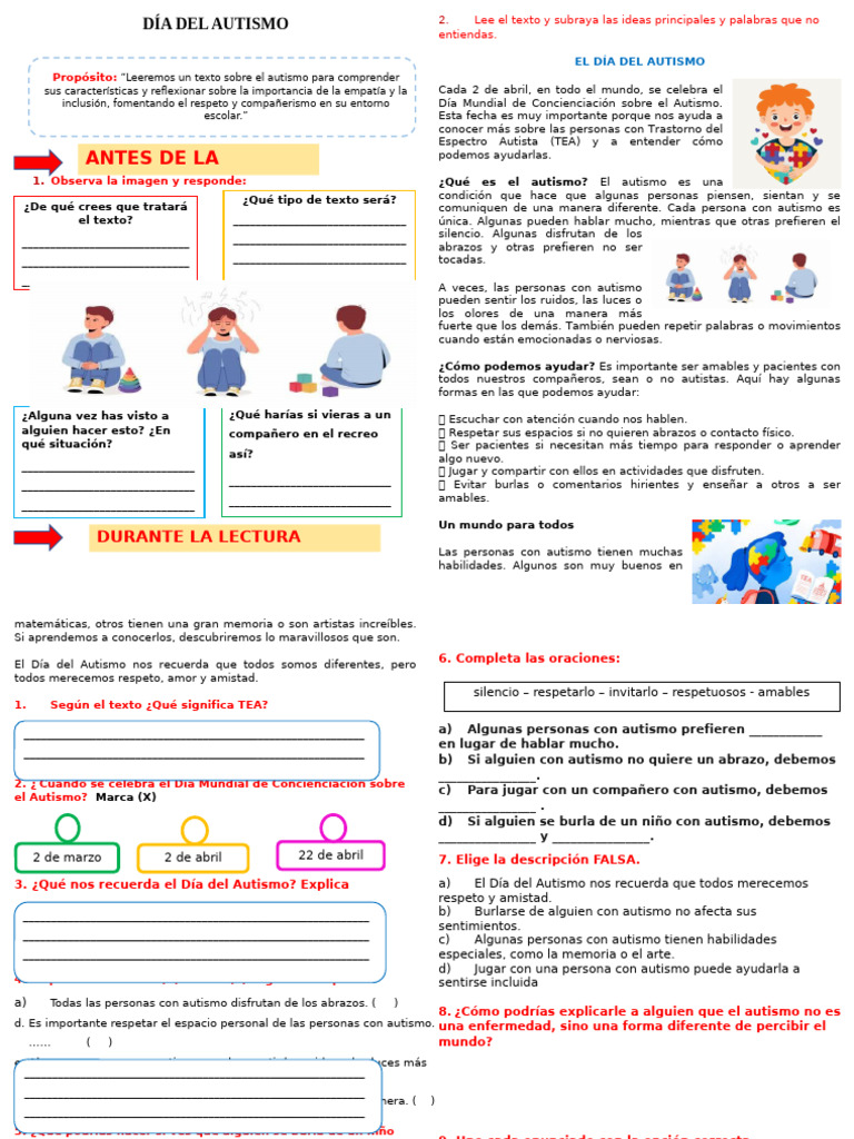 Ficha PL Día Del Autismo | PDF | Autismo | Conceptos psicologicos