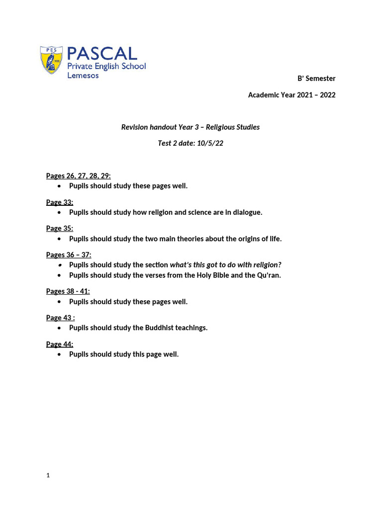 Year 3 Religious Studies Revision Guide | PDF