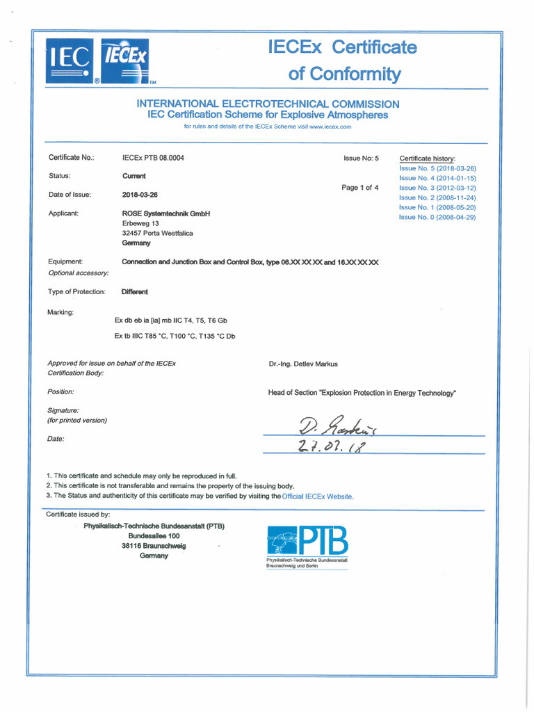 IECEx Certificate GRP Ex 06-16 (IECEx PTB 08.0004) | PDF