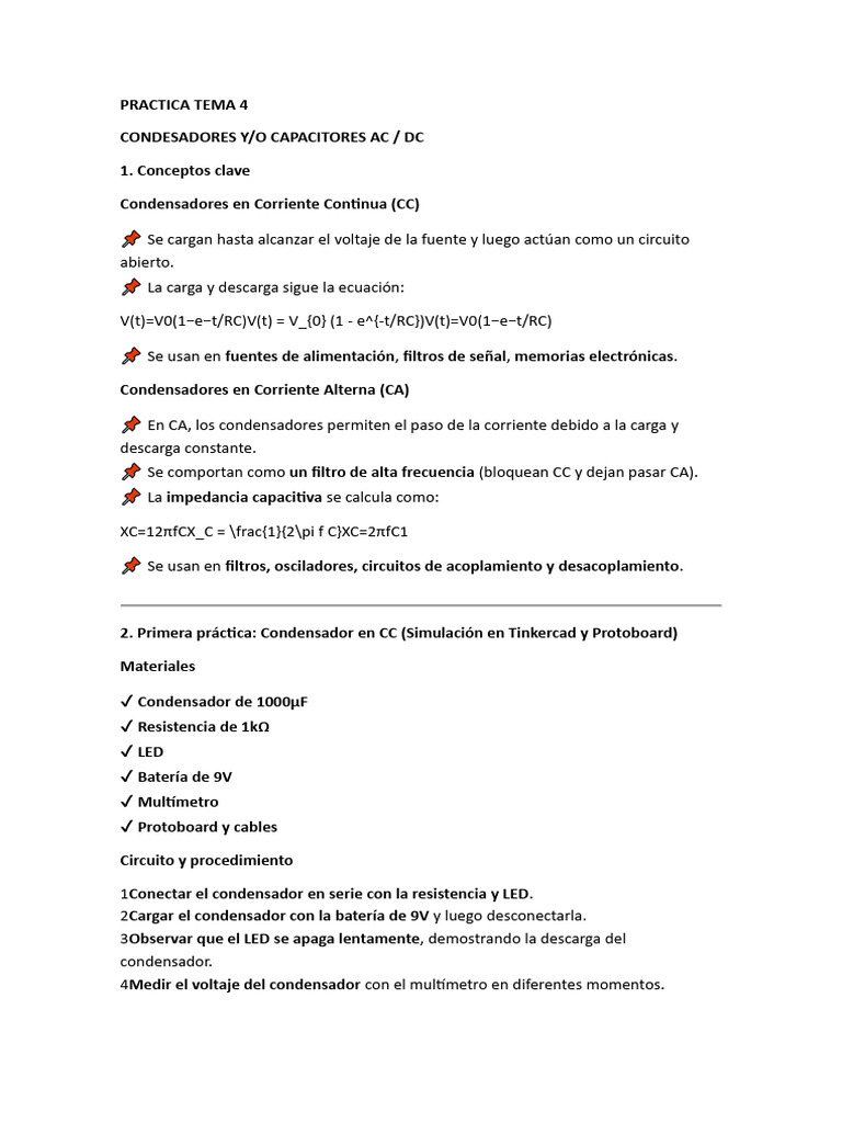 Practiva Condensadores | PDF | Condensador | Corriente eléctrica