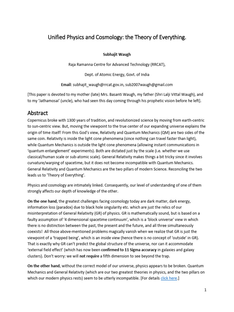 Unified_Physics_and_Cosmology_the_Theory | PDF | General Relativity ...